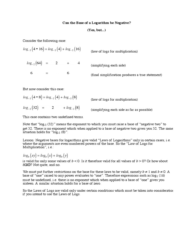 Negative Base Logarithm Rules | PDF | Computers