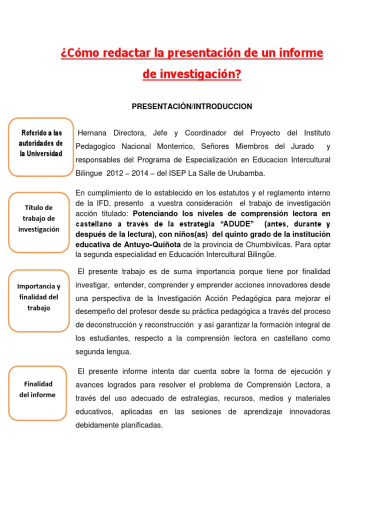 Cómo redactar la presentación de un informe de investigación.docx ...