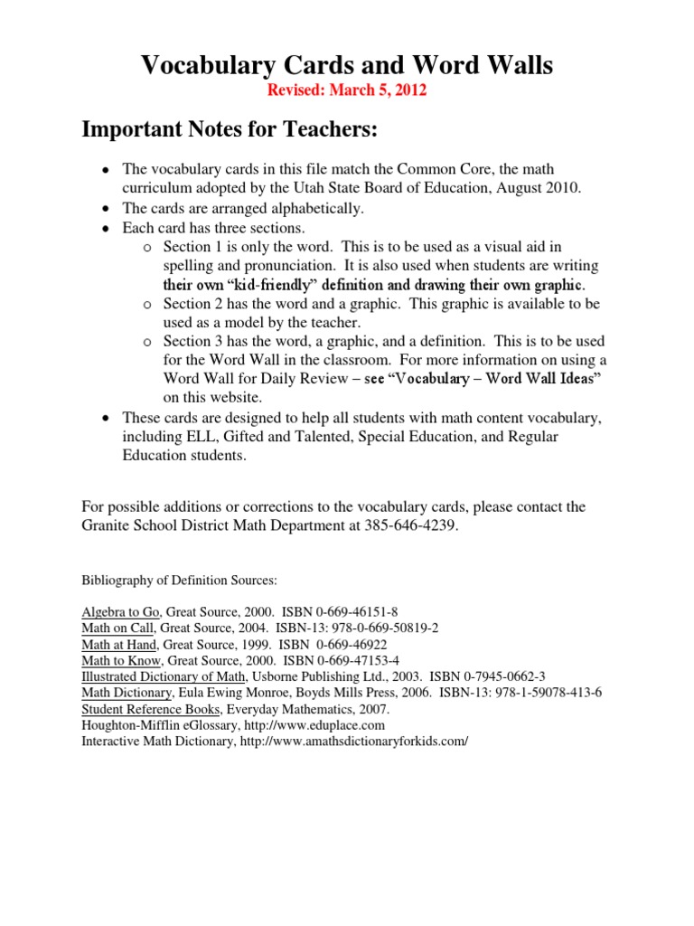 Vocabulary Cards 6th Grade A Thru L | PDF | Fraction (Mathematics ...