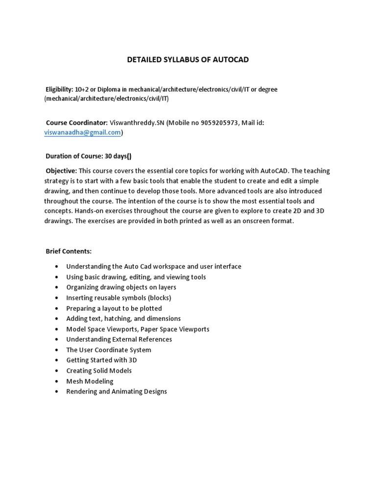 Detailed Syllabus of Autocad | PDF | Auto Cad | Page Layout