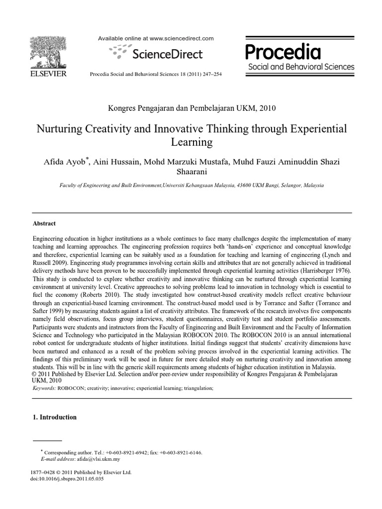 Nurturing Creativity and Innovative Thinking Through Experiential ...