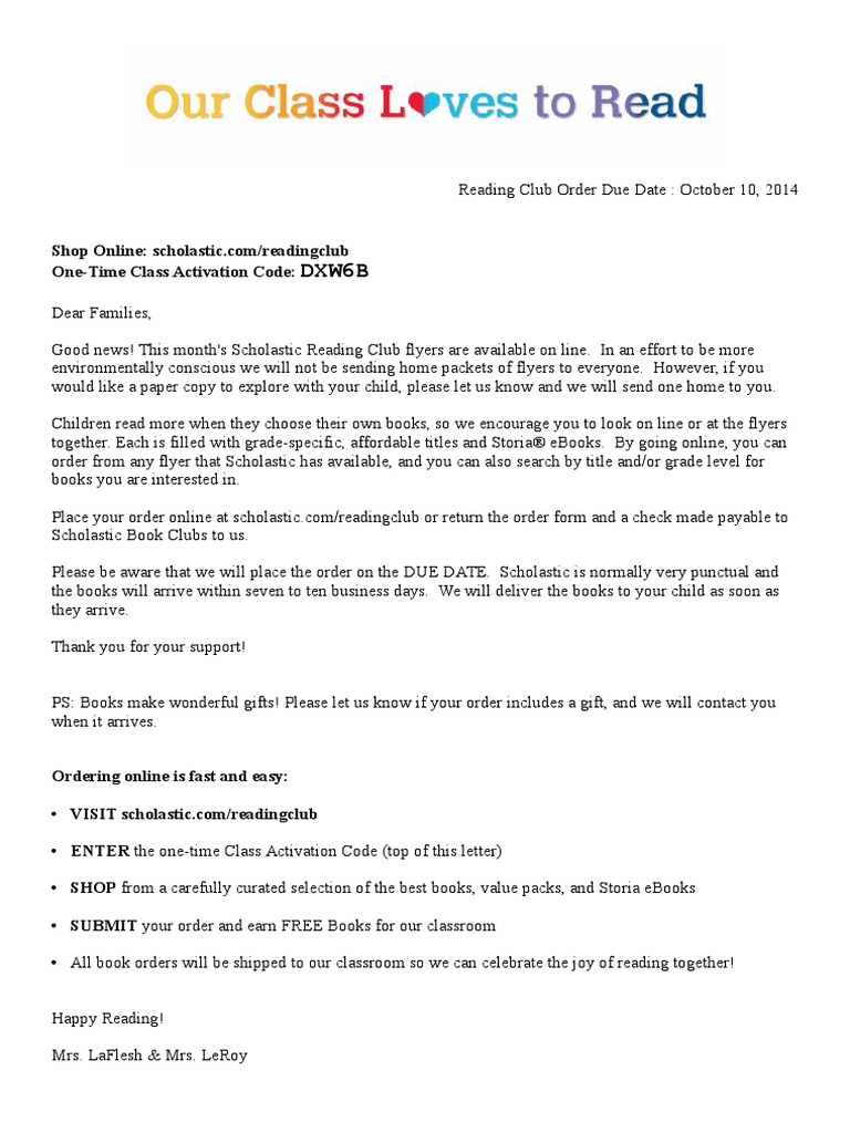 Scholastic Reading Club Order Info | PDF