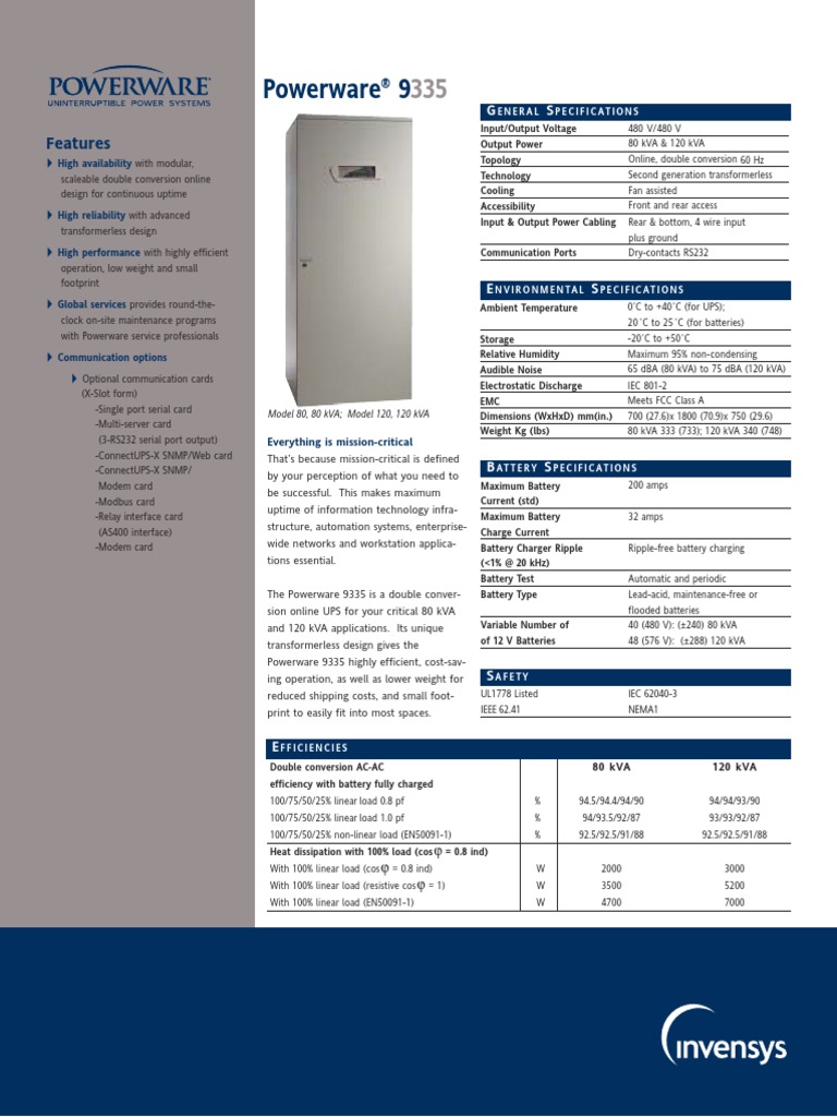 Powerware 9: Features | PDF | Power Inverter | Battery Charger