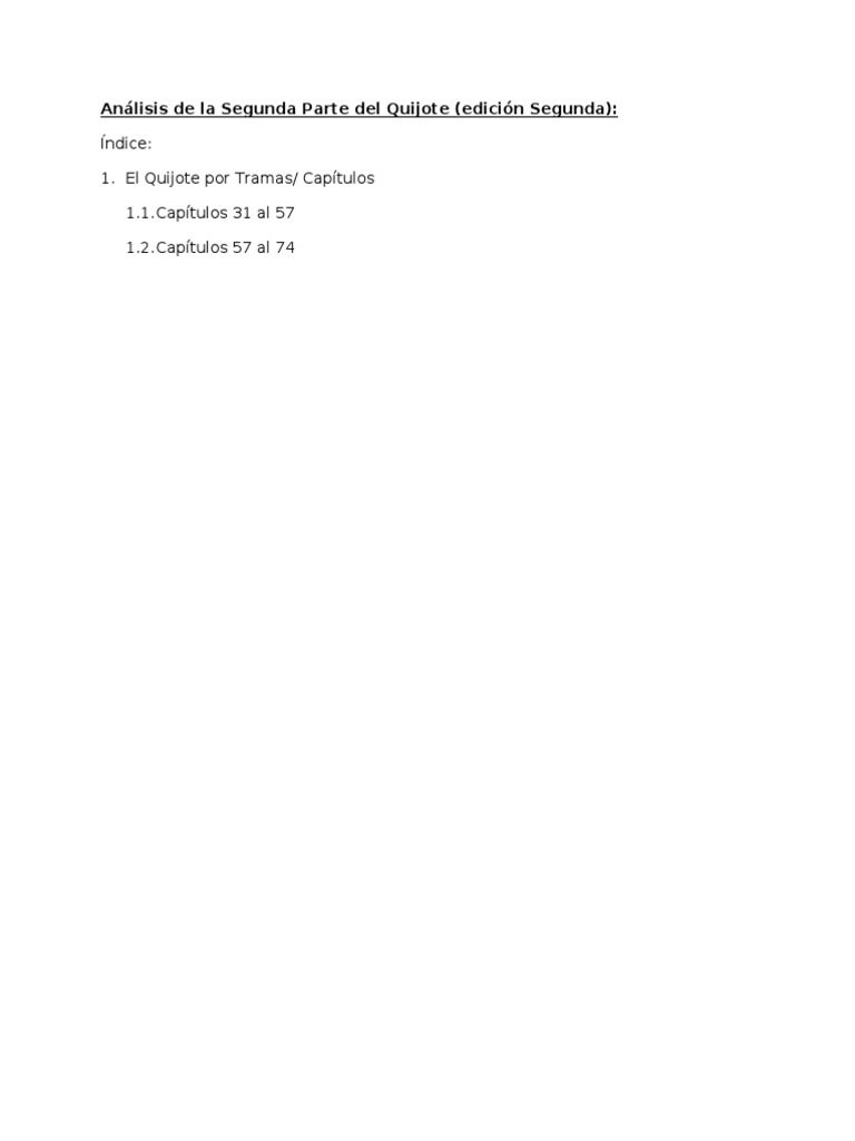 Análisis de La Segunda Parte Del Quijote Capitulos XXXI Al LXXIV | PDF ...