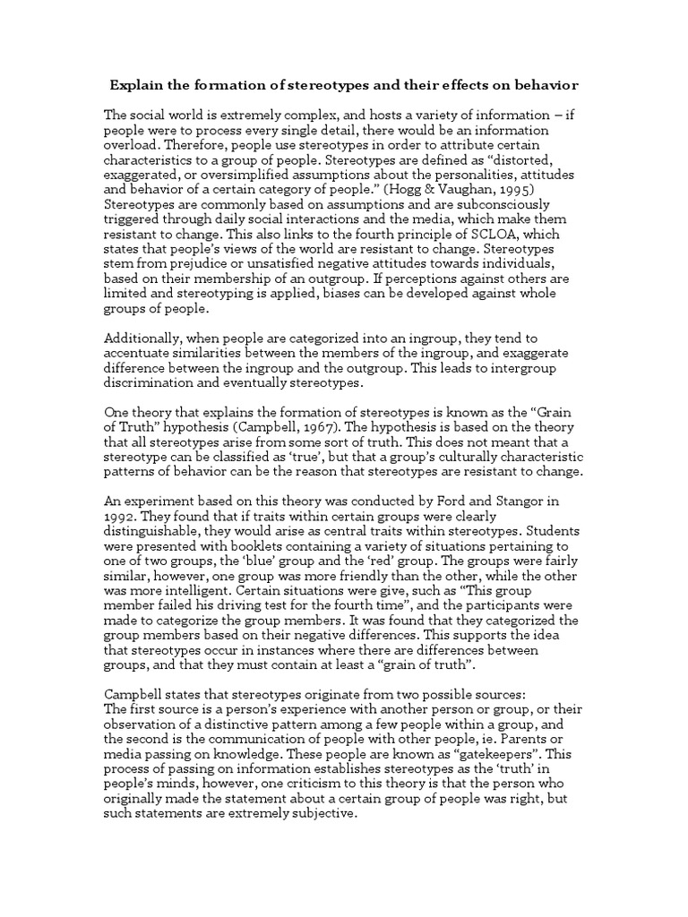 Explain The Formation of Stereotypes and Their Effects On Behavior ...