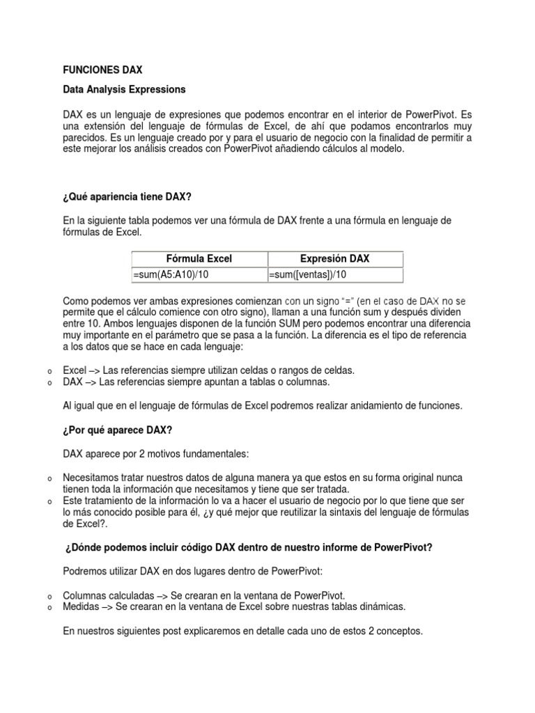 Funciones Dax | PDF | Microsoft Excel | Áreas de informática