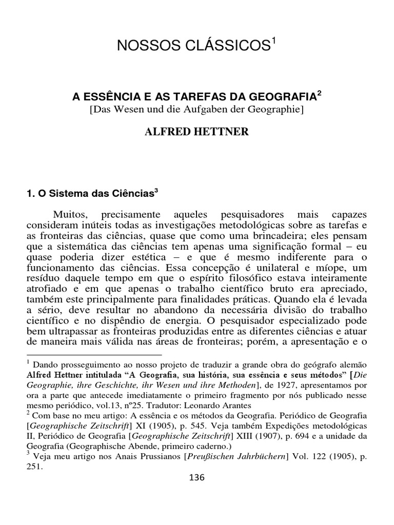 Alfred Hettner - A Essência e As Tarefas Da Geografia | PDF | Geografia ...