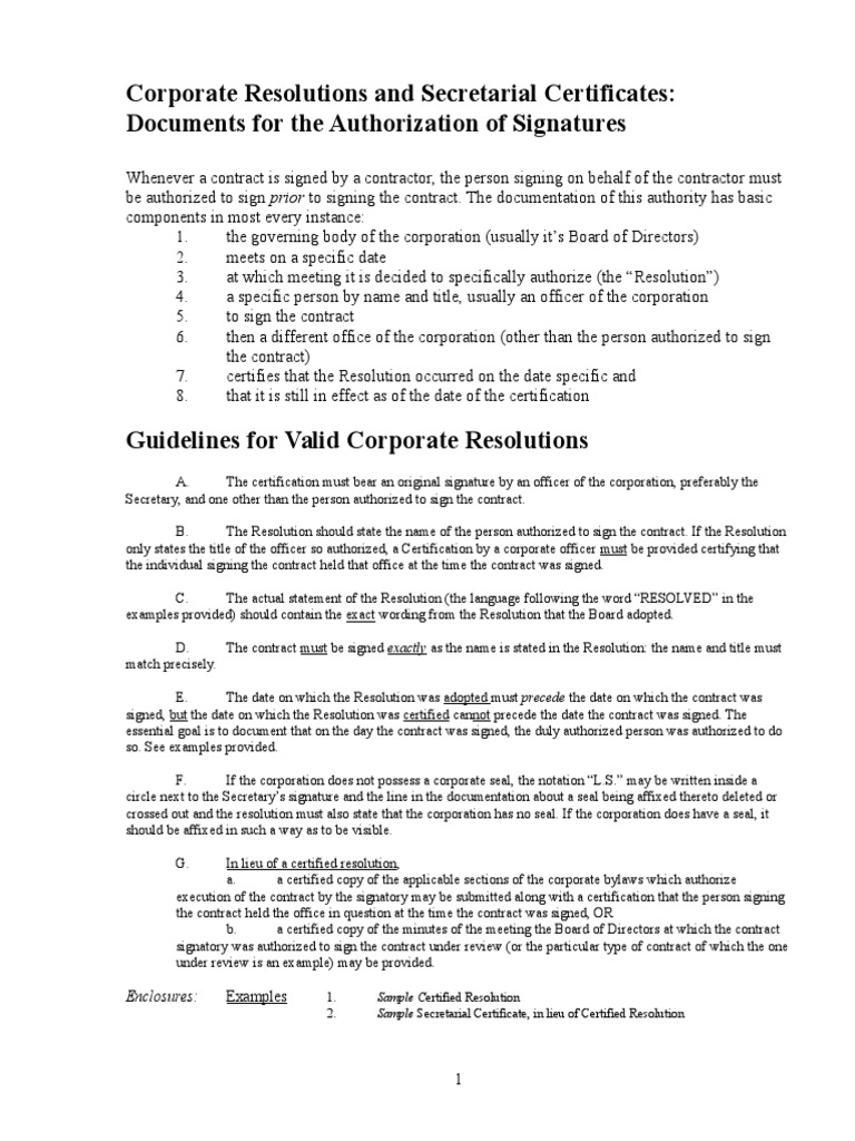 Signatory Authorization Guidelines | PDF | Signature | Common Law