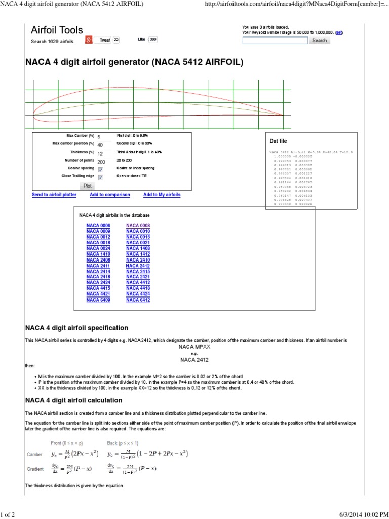 NACA 4 Digit Airfoil Generator (NACA 5412 AIRFOIL) | Fluid Dynamics ...