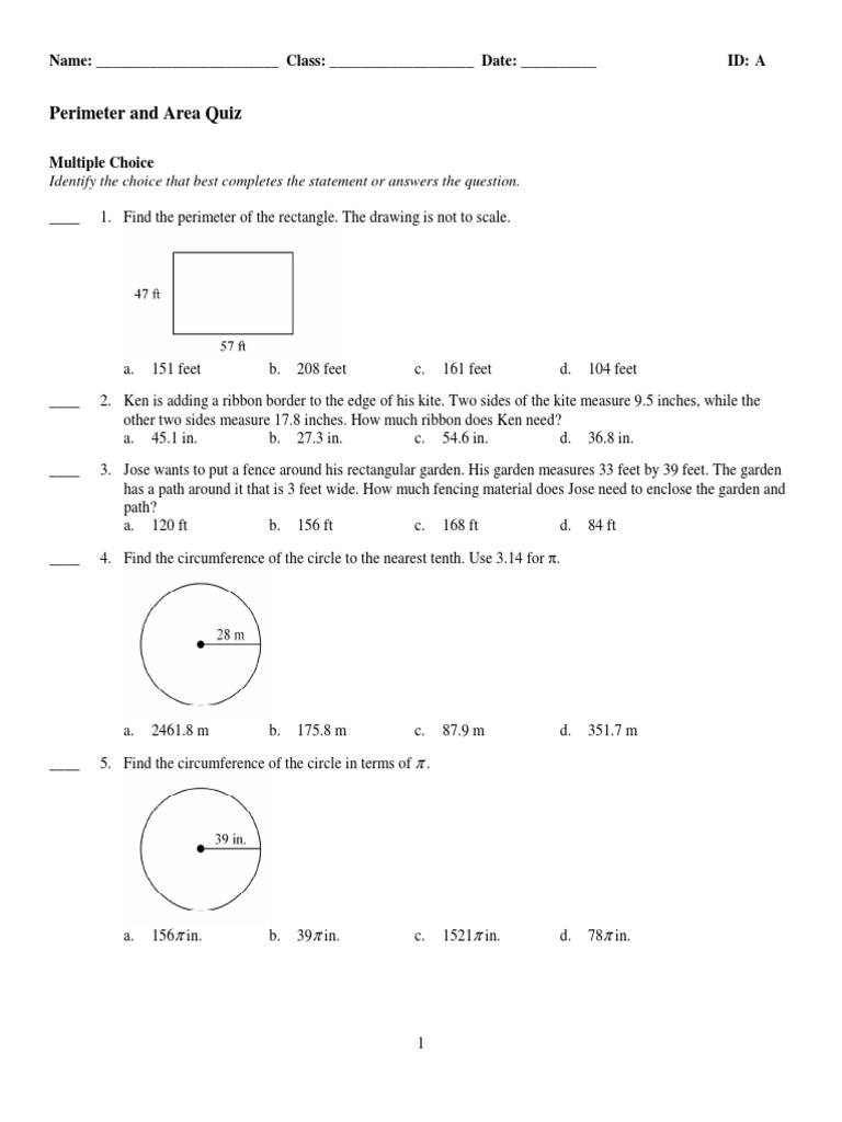 Area and Perimeter Quiz Questions | PDF | Area | Euclidean Plane Geometry