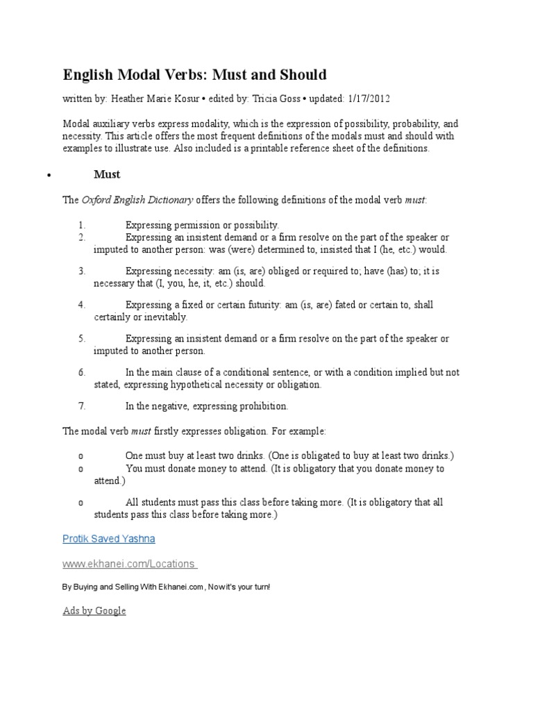 English Modal Verbs | PDF | Grammar | Style (Fiction)