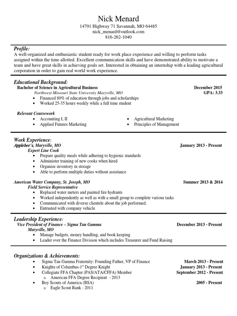 Nick Menard Resume | PDF | Boy Scouts Of America | The United States