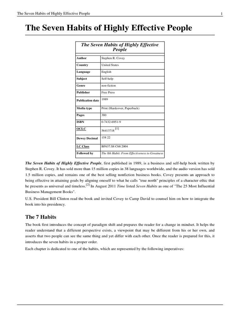 The Seven Habits of Highly Effective People | PDF | Metaphysics Of Mind ...