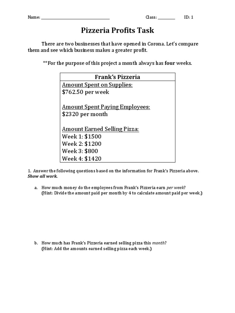Pizzeria Profits Task | PDF | Pizza | Salary