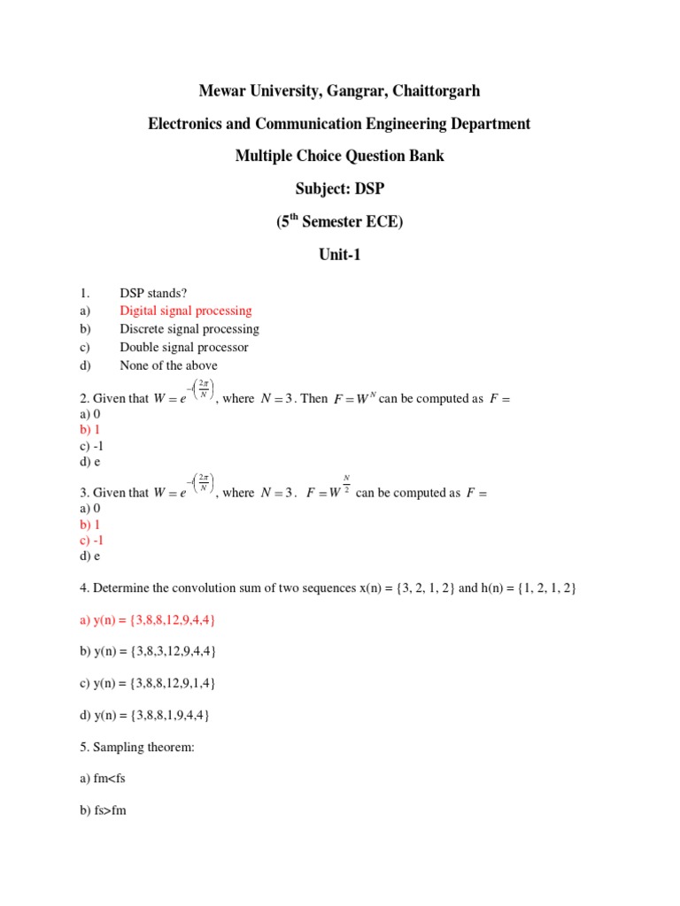 MCQ For DSP | Download Free PDF | Digital Signal Processing | Sampling (Signal Processing)