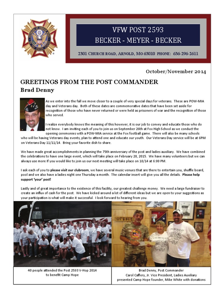 VFW Newsletter - Oct - Nov 2014 | PDF | Armed Conflict | Unrest