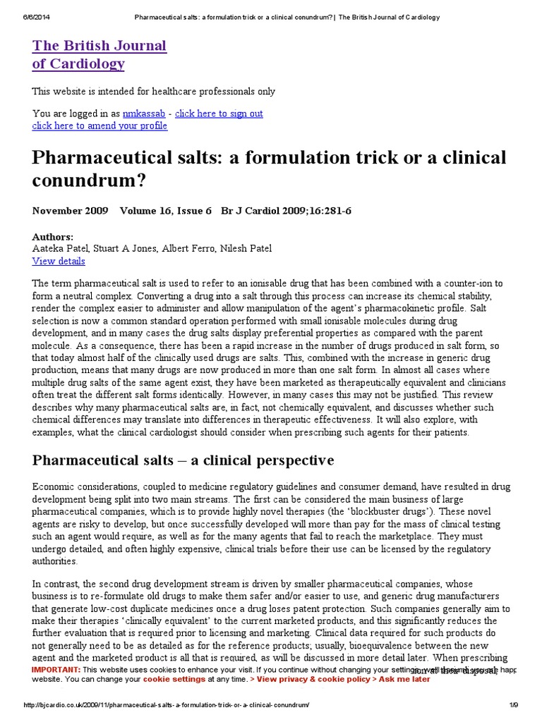 Pharmaceutical Salt Selection Insights | PDF | Pharmaceutical Drug ...