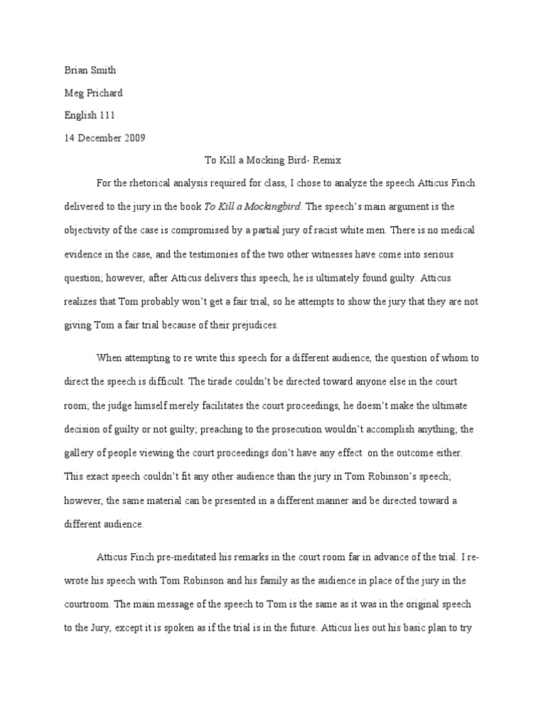 Atticus-Tom Robinson Authors Note | PDF | To Kill A Mockingbird | Argument