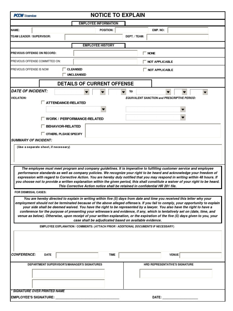 Notice To Explain Template - PCCW | PDF | Common Law | Virtue