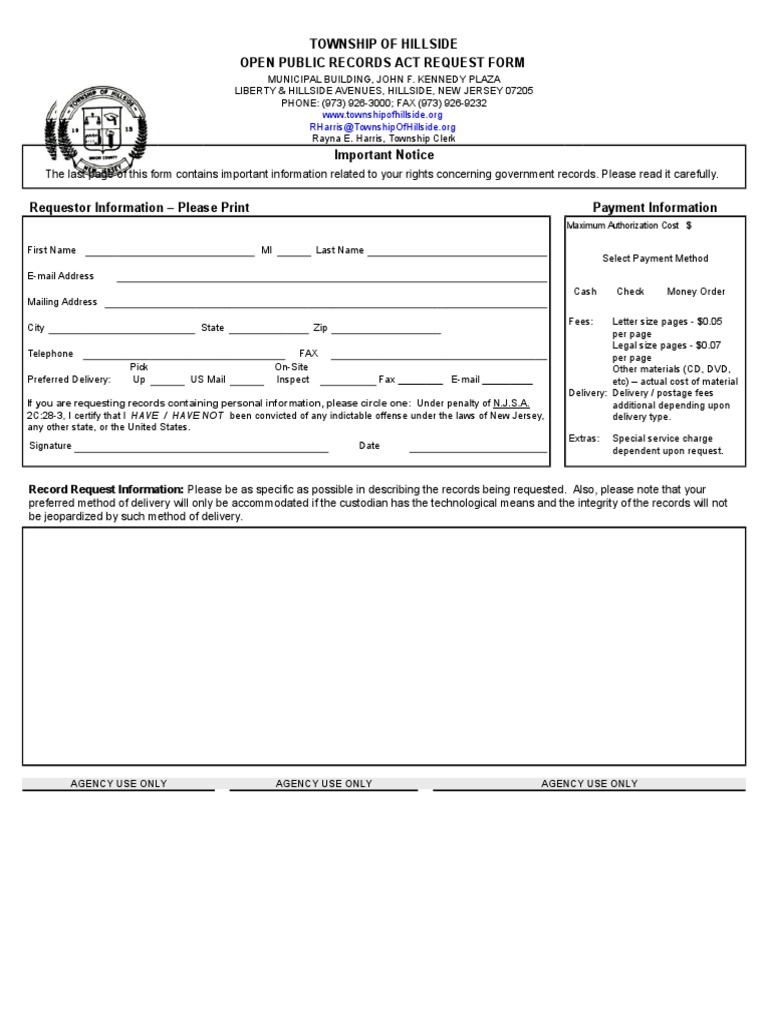 Hillside OPRA Request Form Guide | PDF | Computer Security | Security