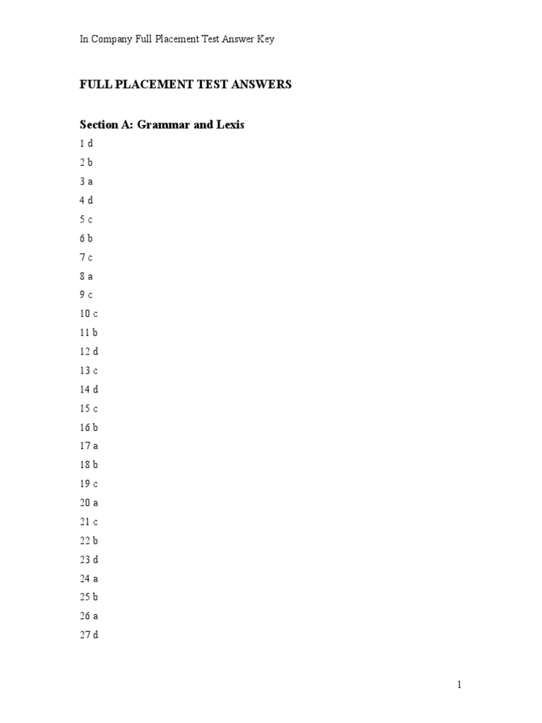 Full Placement Test Answer Key | PDF