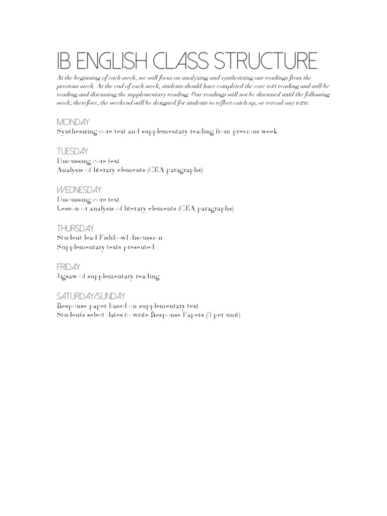 IB English Class Weekly Breakdown | PDF | Career & Growth | Language ...