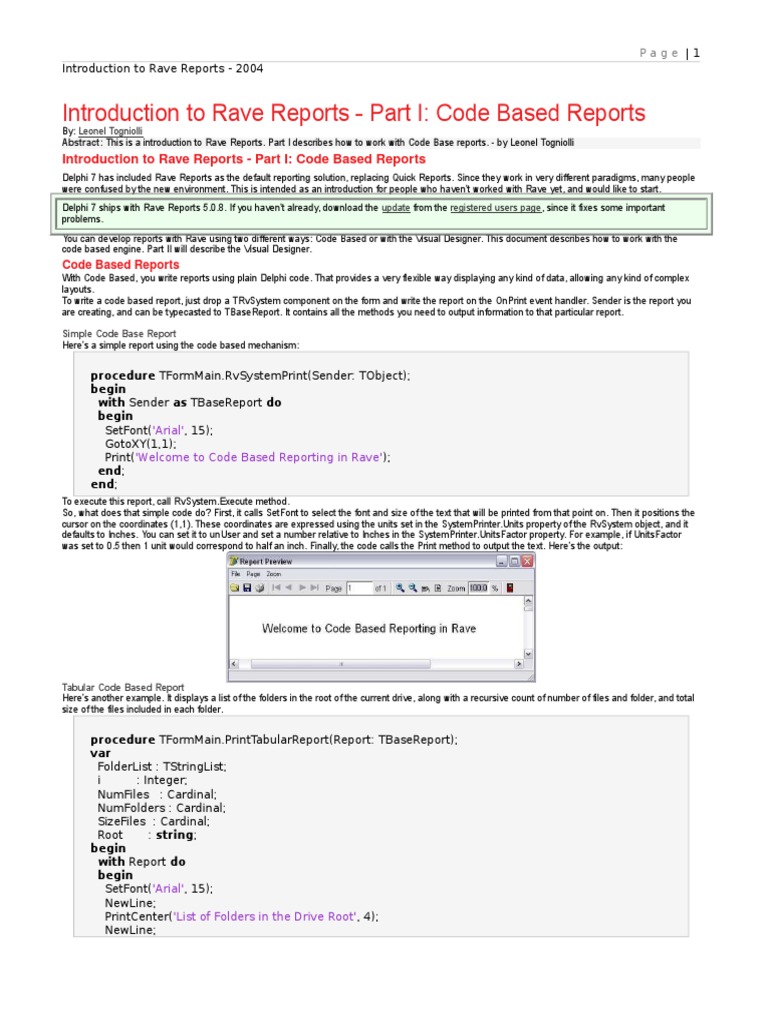 Introduction To Rave Reports | PDF | Information Technology | Computer ...