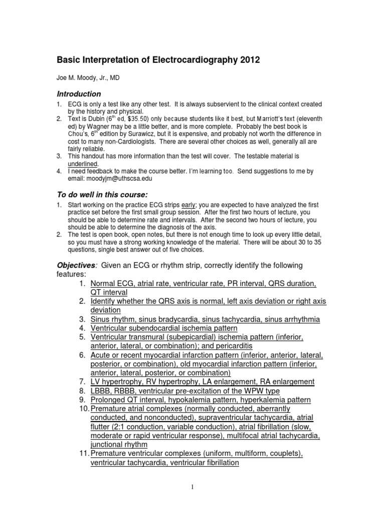 2012 ECG Handout | PDF | Electrocardiography | Cardiac Electrophysiology