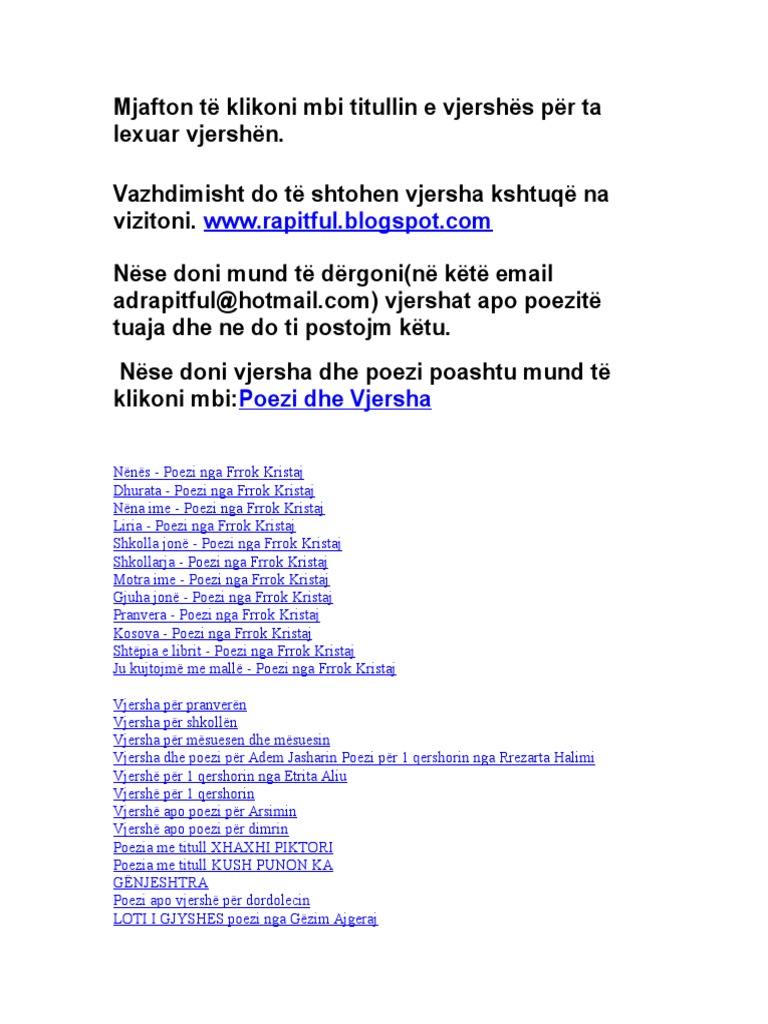 Vjersha Dhe Poezi Të Ndryshme Dhe Të Shumta Online | PDF
