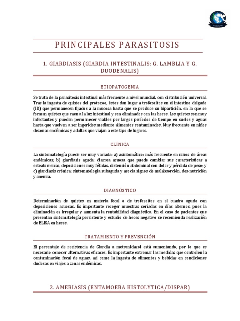Principales Parasitosis.pdf | Diarrea | Inmunología | Prueba gratuita ...