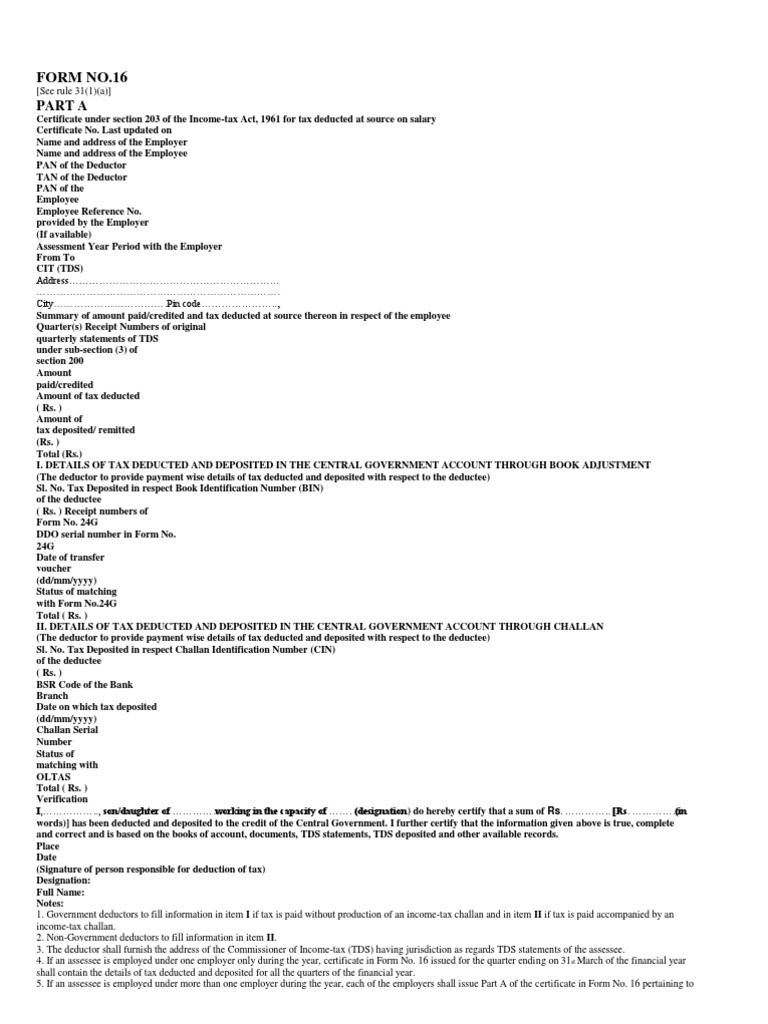 Form No.16: Part A | PDF | Withholding Tax | Tax Deduction