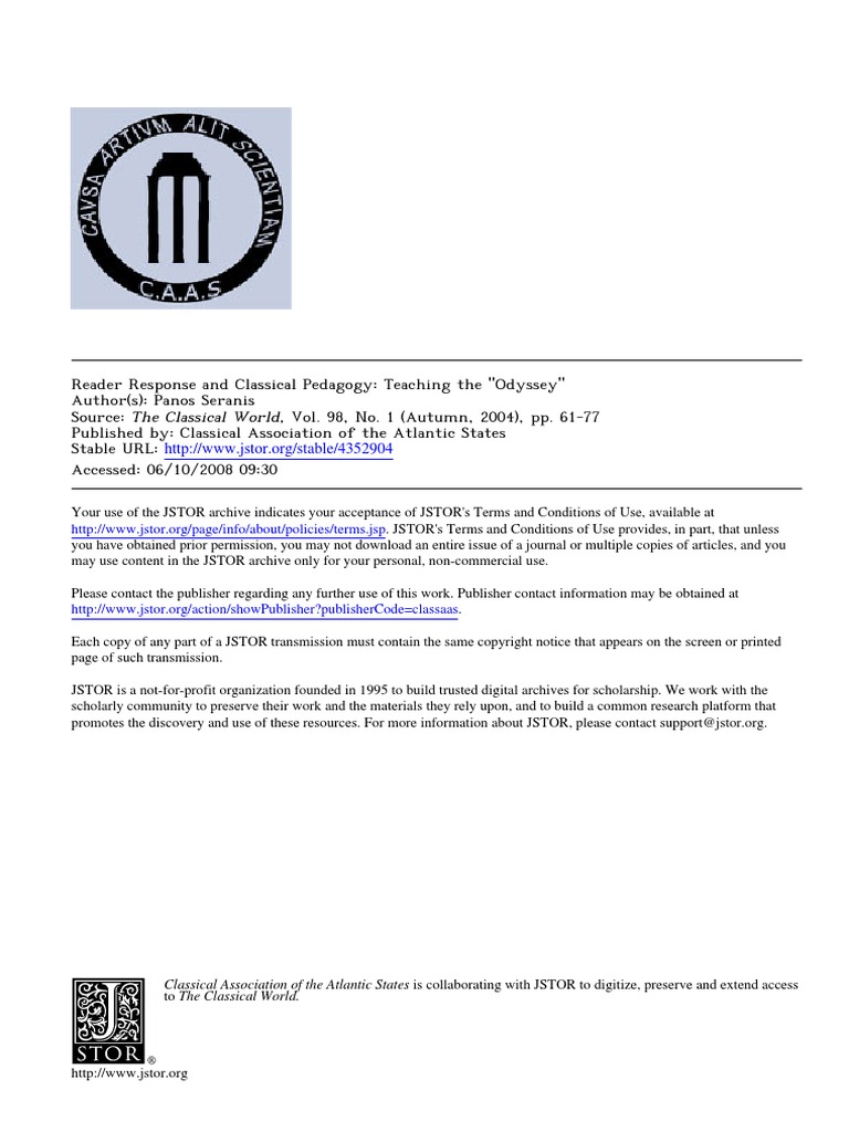 Reader Response and Odyssey | PDF | Penelope | Reading (Process)