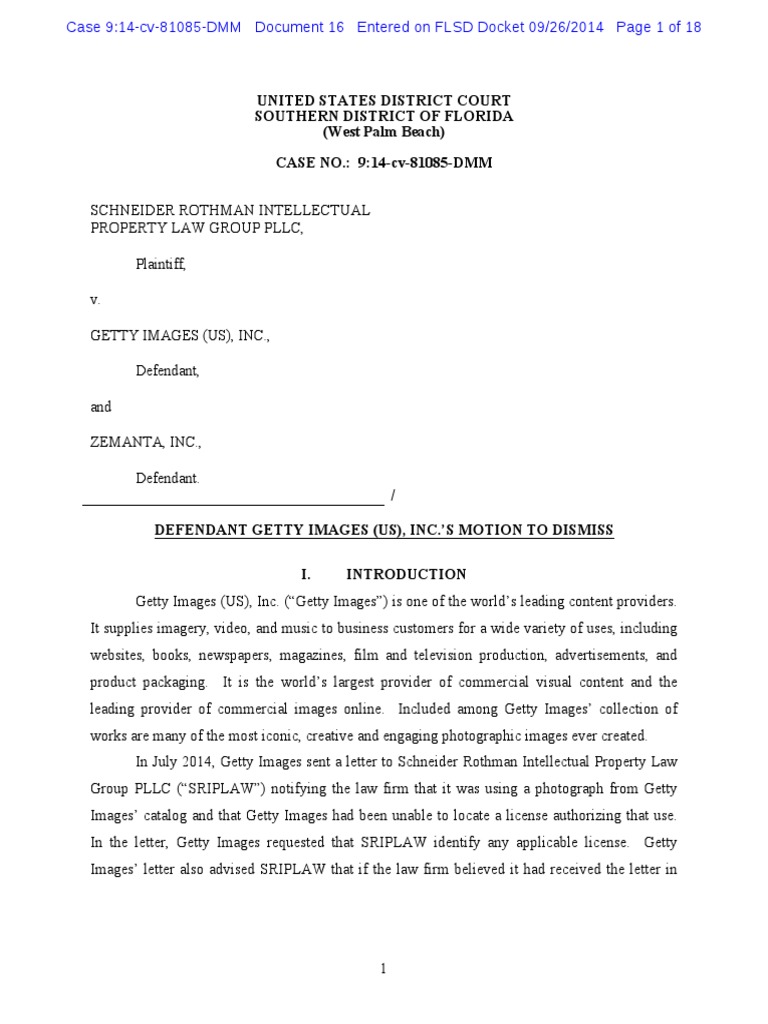 Getty Images Motion To Dismiss | PDF | Declaratory Judgment | Lawsuit