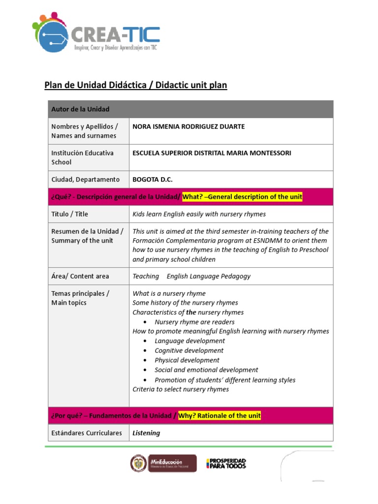 Didactic Unit-Kids Learn English Nora | PDF | Preescolar | Tecnologia ...