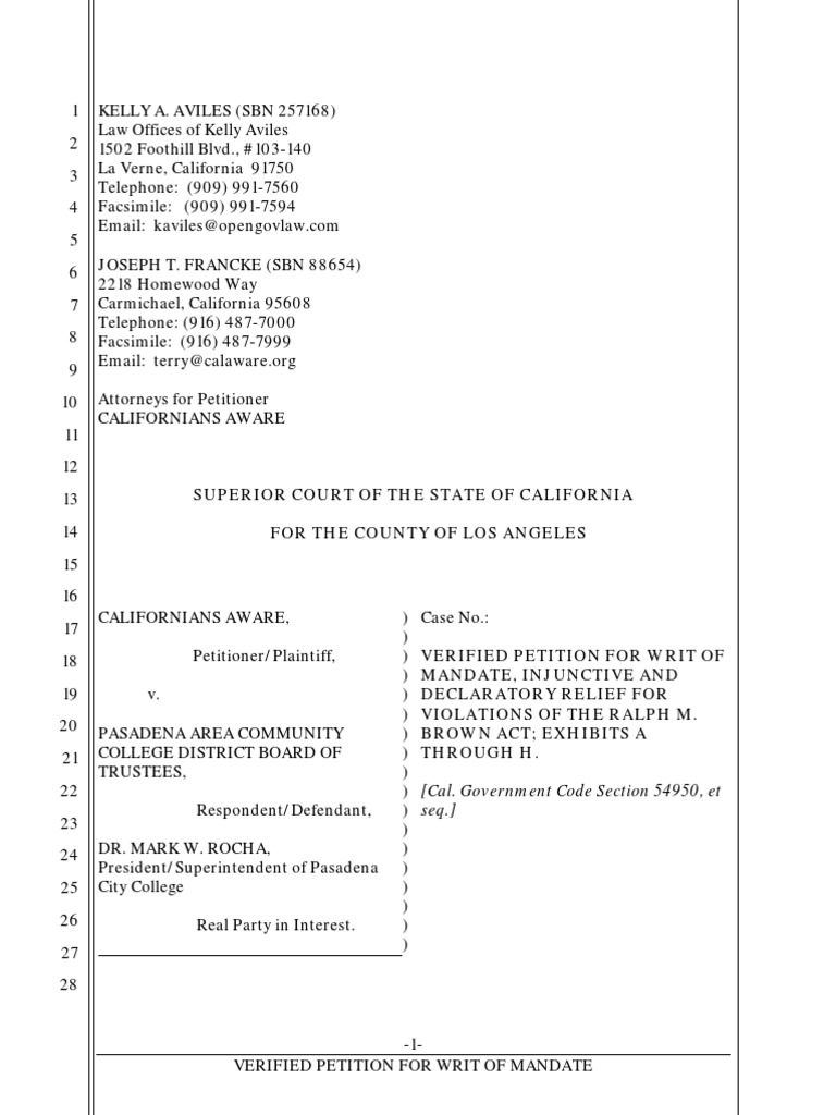 Brown Act Case: CalAware v. Pasadena Area Community College District ...
