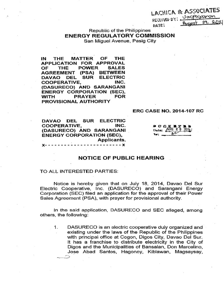 (SEC-DASURECO) ERC Notice of Public Hearing D 8.22.14URECO) ERC Notice ... (SEC-DASURECO) ERC Notice of Public Hearing D 8.22.14URECO) ERC Notice ...