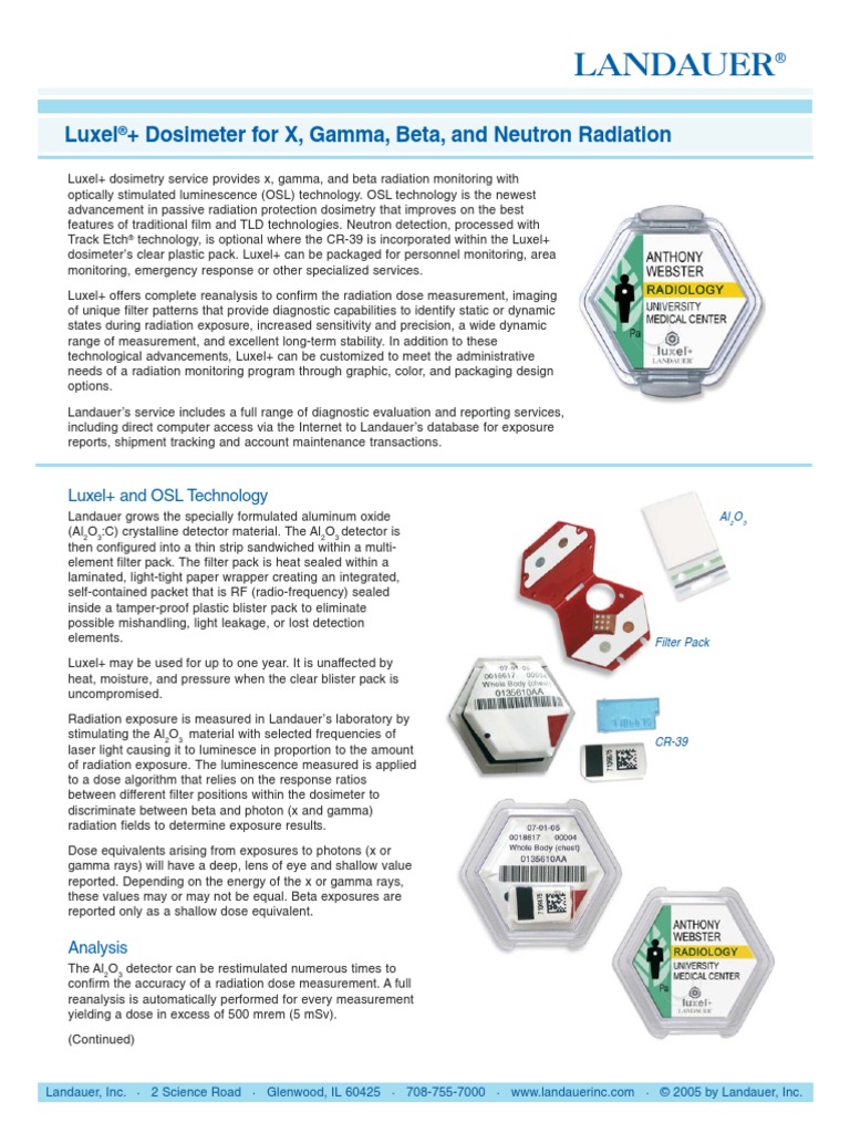 Landauer: Luxel + Dosimeter For X, Gamma, Beta, and Neutron Radiation ...