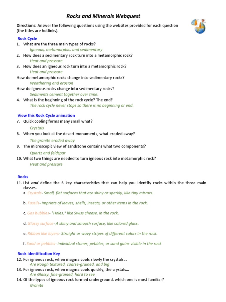 Rocks and Minerals Webquest 1 | PDF | Rock (Geology) | Sedimentary Rock