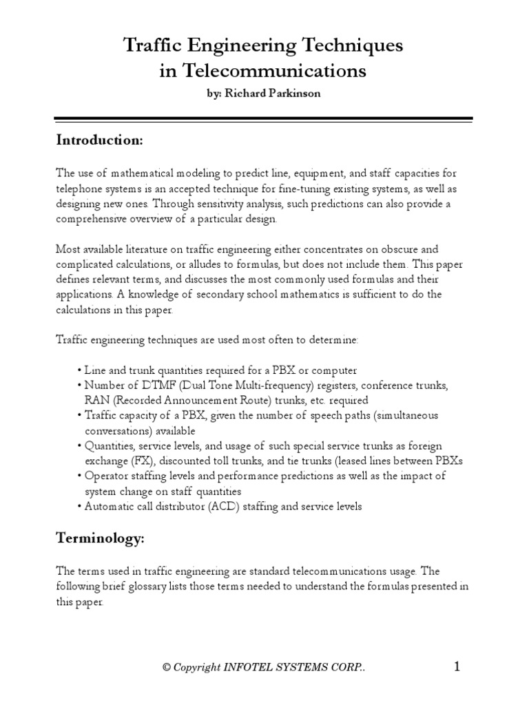 Traffic Engineering Techniques in Telecommunications: By: Richard ...