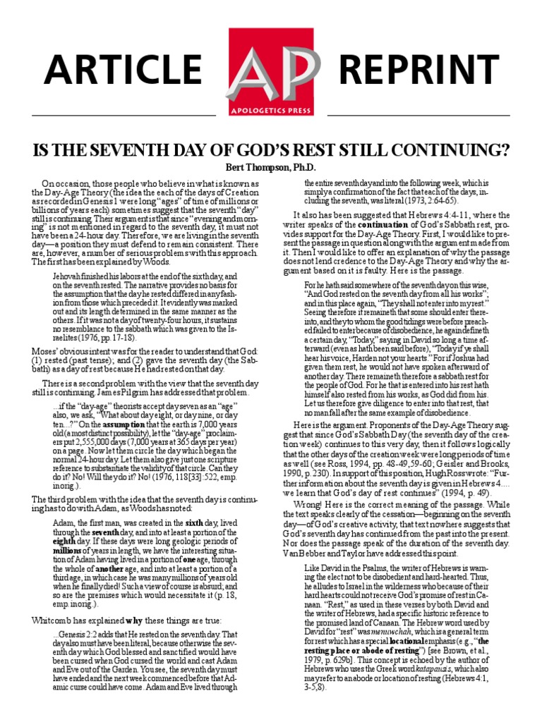 Article Reprint: Is The Seventh Day of God'S Rest Still Continuing ...