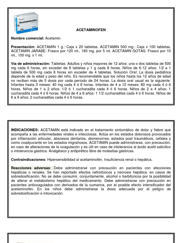 Acetaminofen Nombre comercial: Acetamin Presentación: ACETAMIN 1 g ...