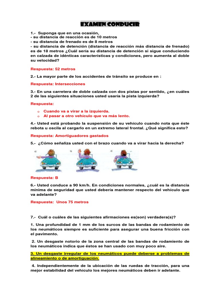 Examen de Conducción y Seguridad | PDF | Neumático | Vehículos