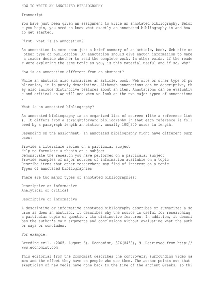 How To Write An Annotated Bibliography | PDF | Bibliography | Citation