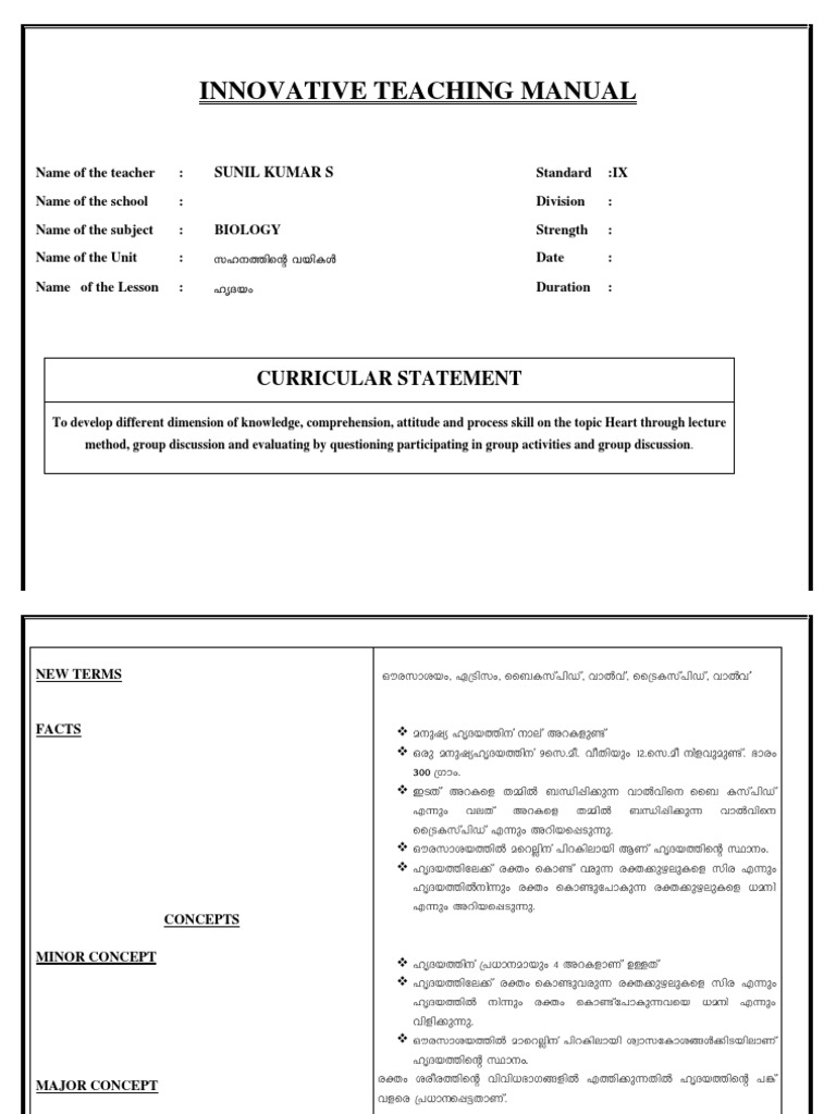 Innovative Teaching Manual: Curricular Statement | PDF
