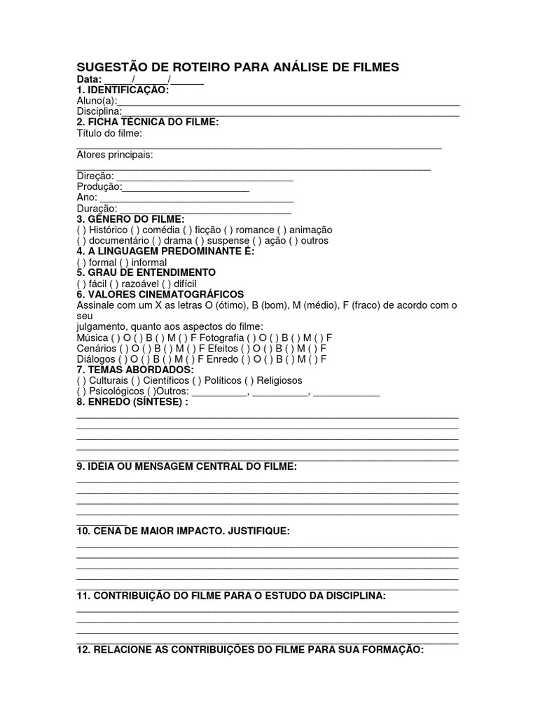 Sugestão de Roteiro para Análise de Filmes | PDF