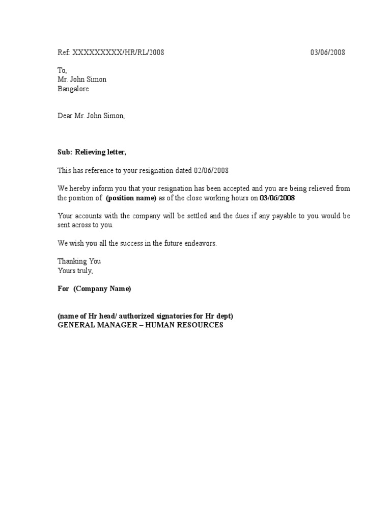 Please Send Me Format Reliving Letter Experience Ref Exp Letter | PDF ...