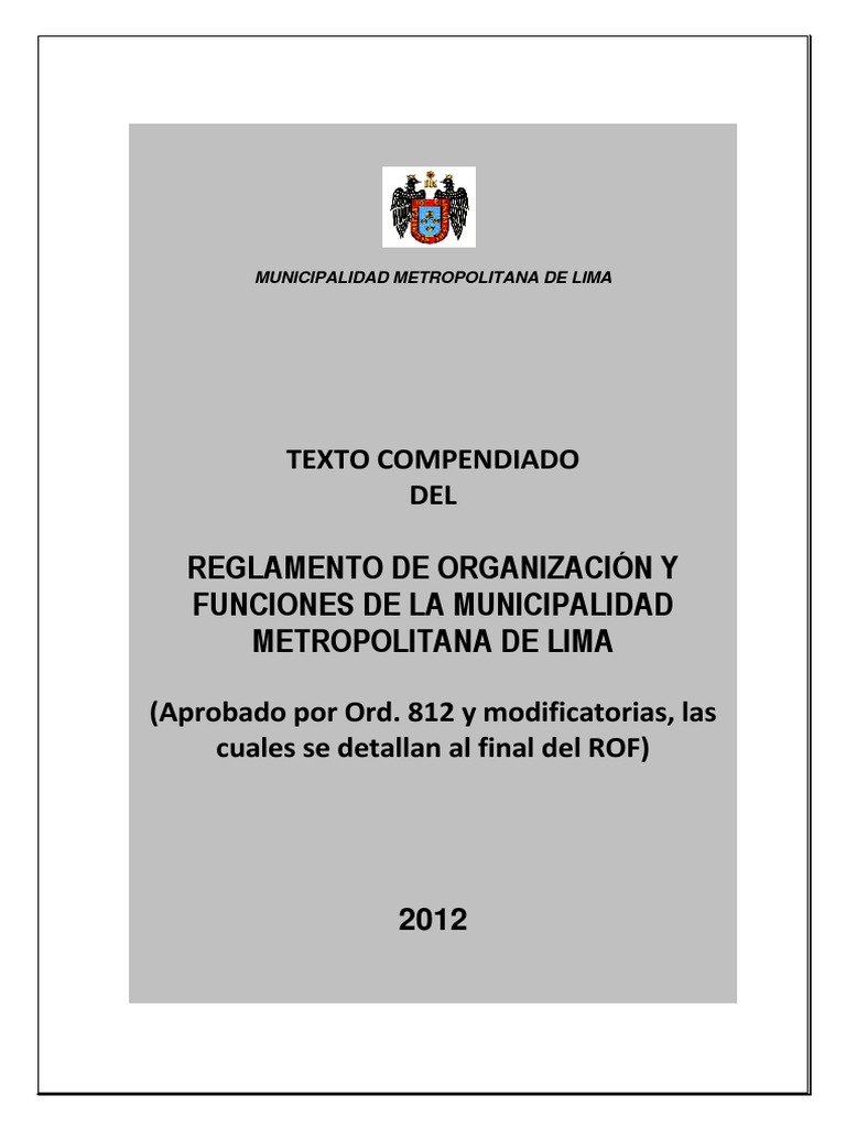 ROF-municipalidad de Lima | PDF | Alcalde | Gobierno
