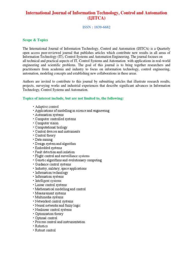 IJITCA | PDF | Control Theory | Automation