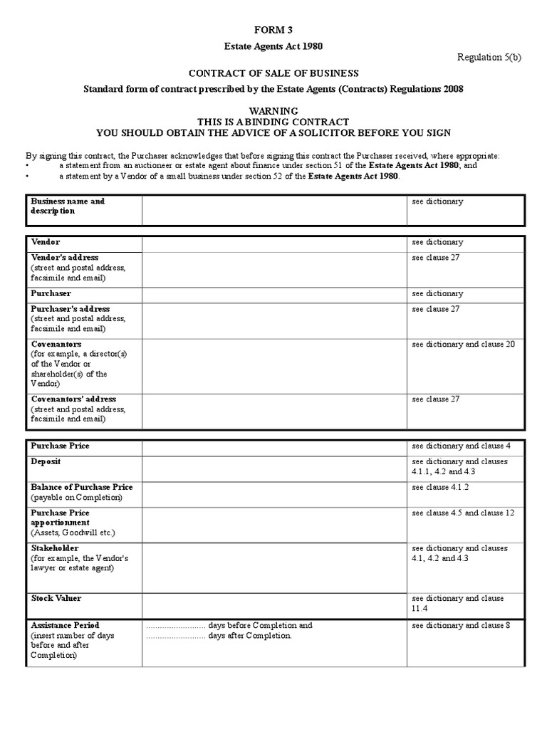 Sample Contract of Sale of Business | PDF | Lease | Mediation