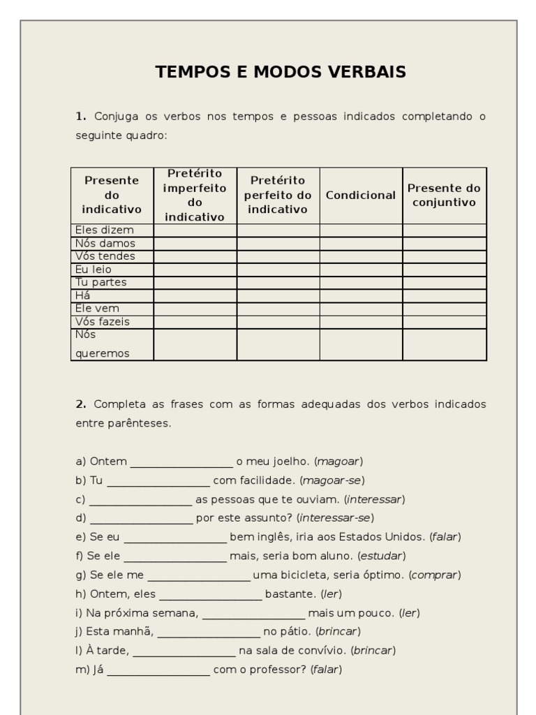 Tempos e Modos Verbais